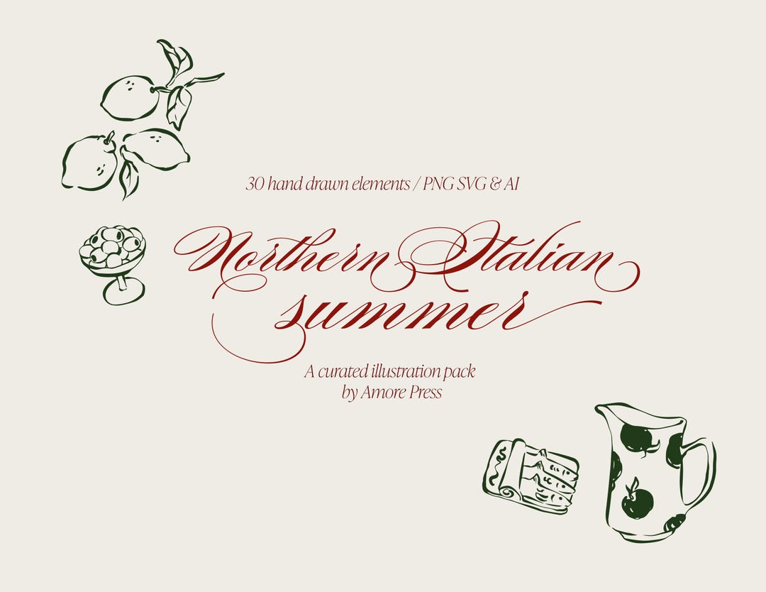 Hand Drawn Italian Summer Clip Art SVG Illustration Pack With 30 ...