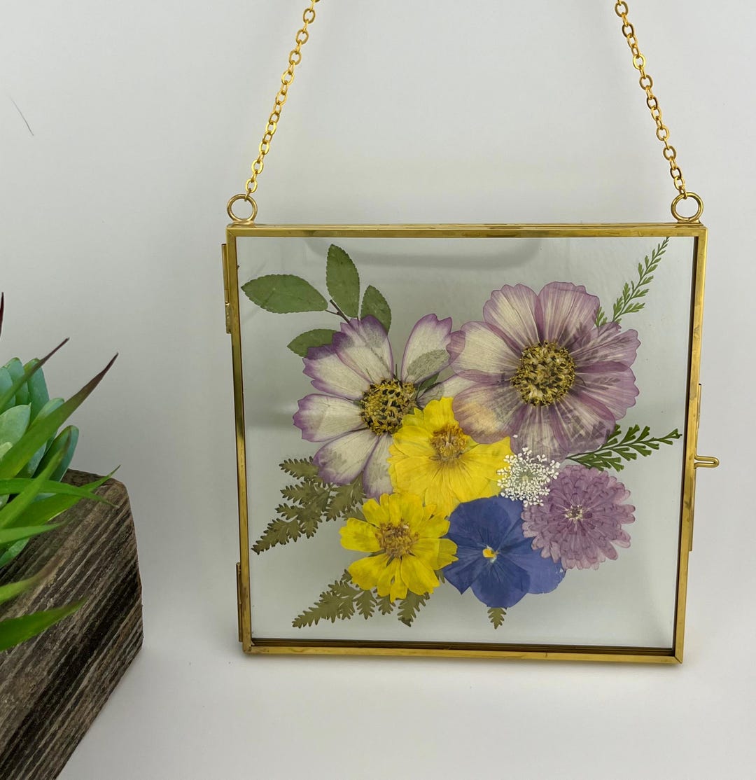 Brass Pressed Hanging Flower Frame W/ Chain, Mothers Day Gift, Grandma ...