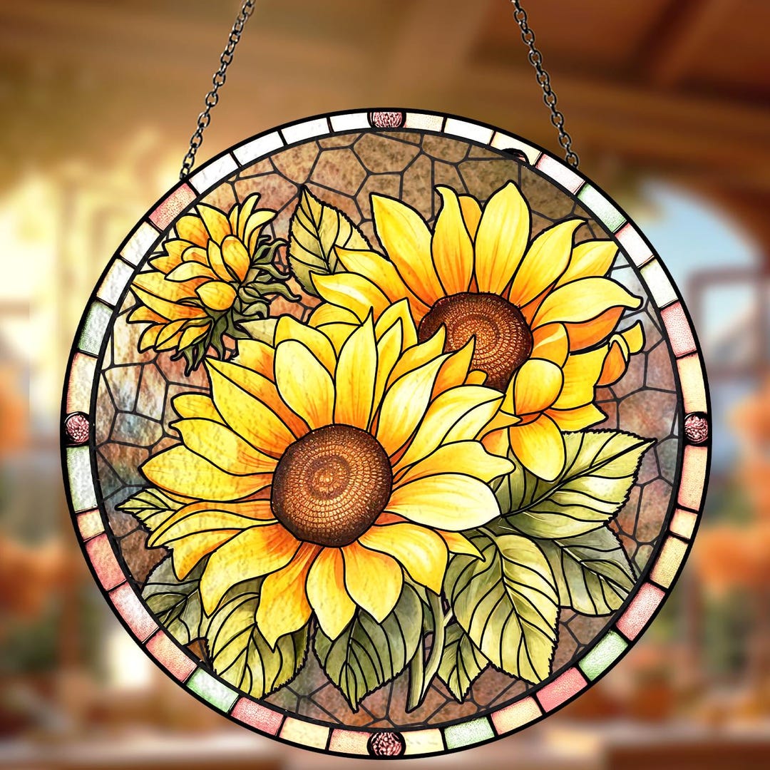 Sunflower Glass Suncatcher Floral Pendant Window Wall, Sunflower ...