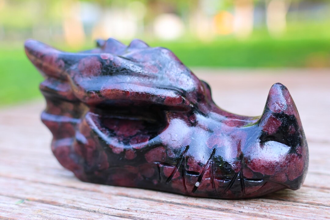 4inches Natural Garnet Dragon Skull, Quartz Crystal Carving, Dragon ...