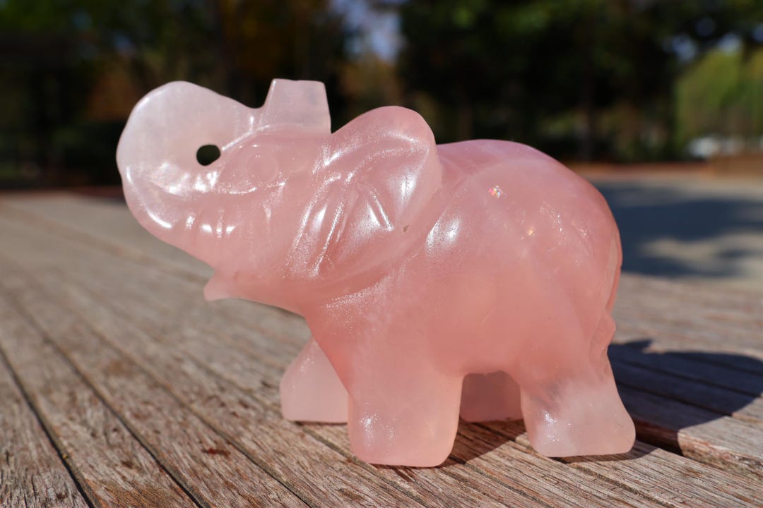 4inches Natural Rose Quartz Carved Elephant, Quartz Crystal Carving ...