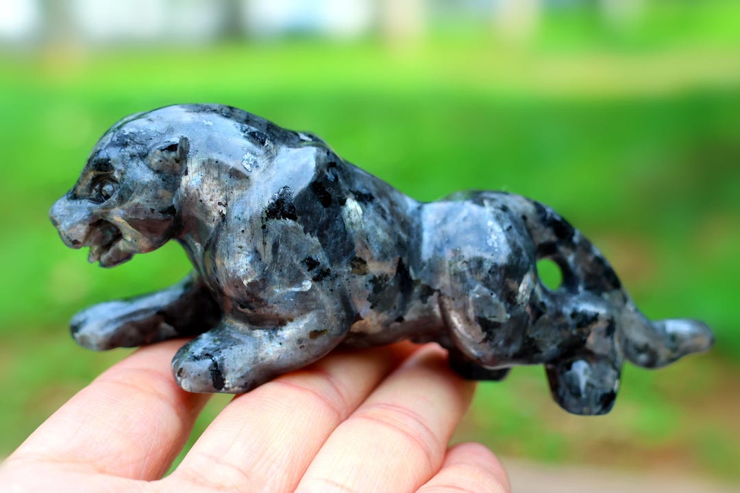 4.8" Natural Spectrolite Carved Leopard, Quartz Crystal Carving ...
