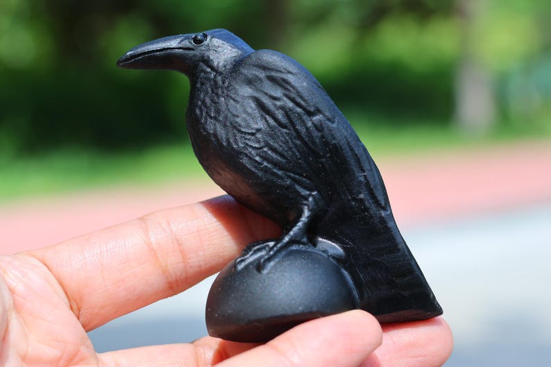 Carved Raven by Hand, Obsidian Crow, Raven Carving - Etsy