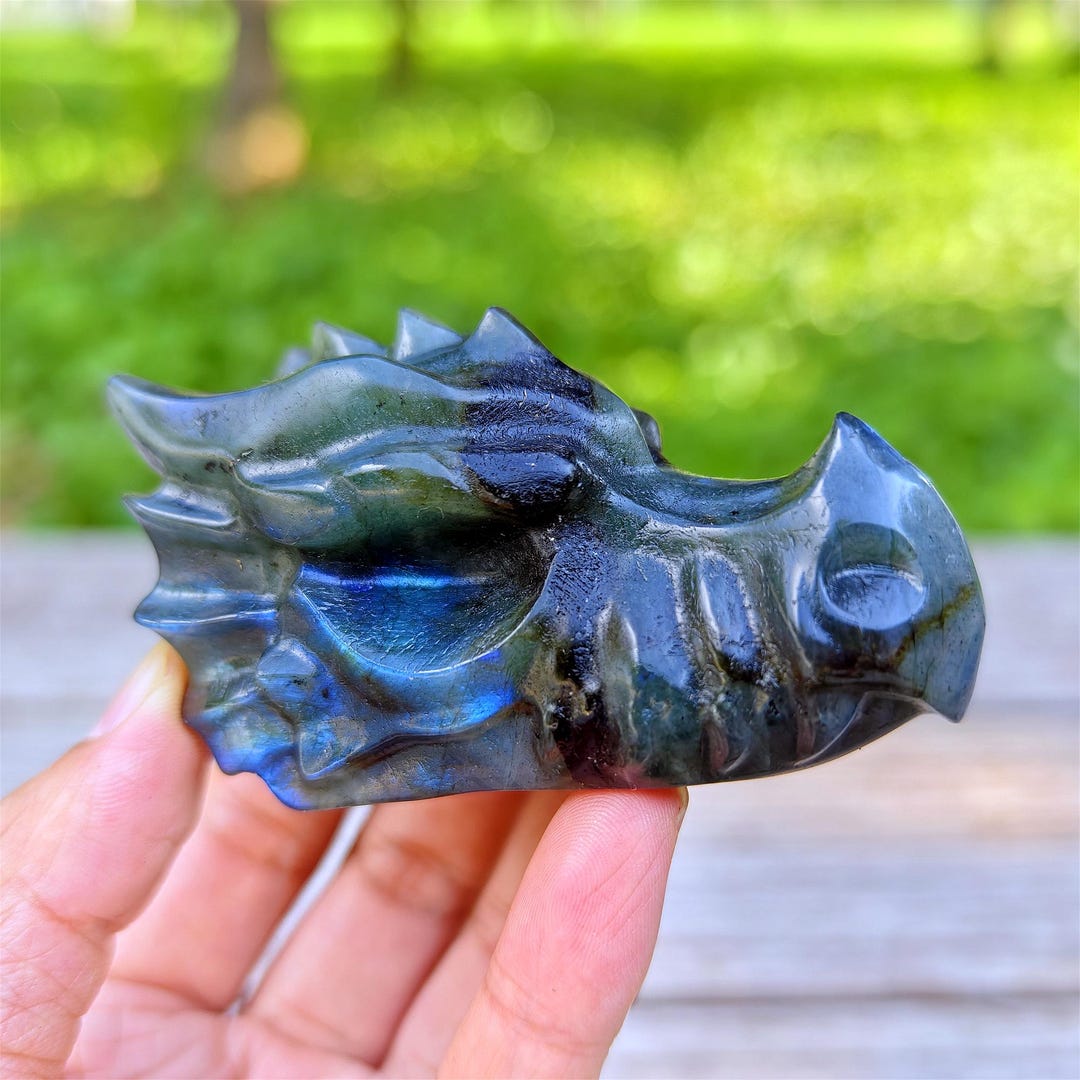3.2" Natural Labradorite Carved Dragon Skull,crystal Dragon ...