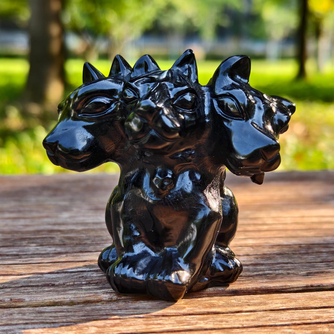 4inches Natural Obsidian Carved Cerberus, Quartz Crystal Cerberus ...