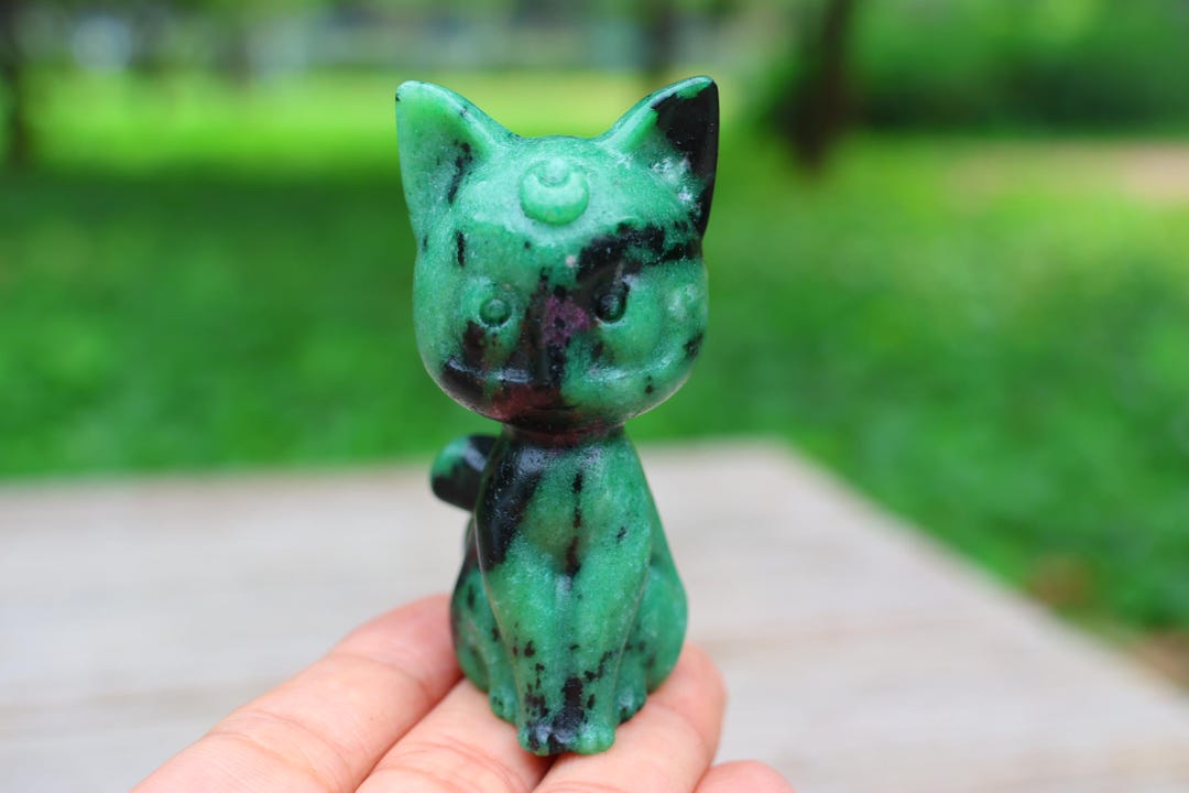 2.8inches Natural Zoisite Carved Moon Cat, Quartz Crystal Carving, Cat ...