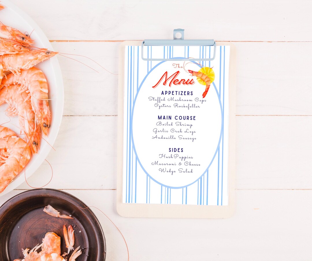 Watercolor Shrimp Boil Menu, Engagement Party, Editable - Etsy