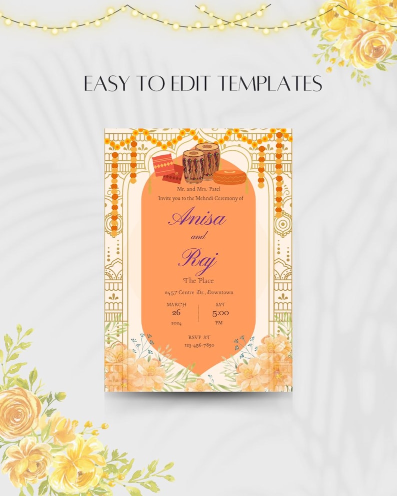 Mehndi Invitation Template, Digital Mehendi Invitation, Dholki Invite ...