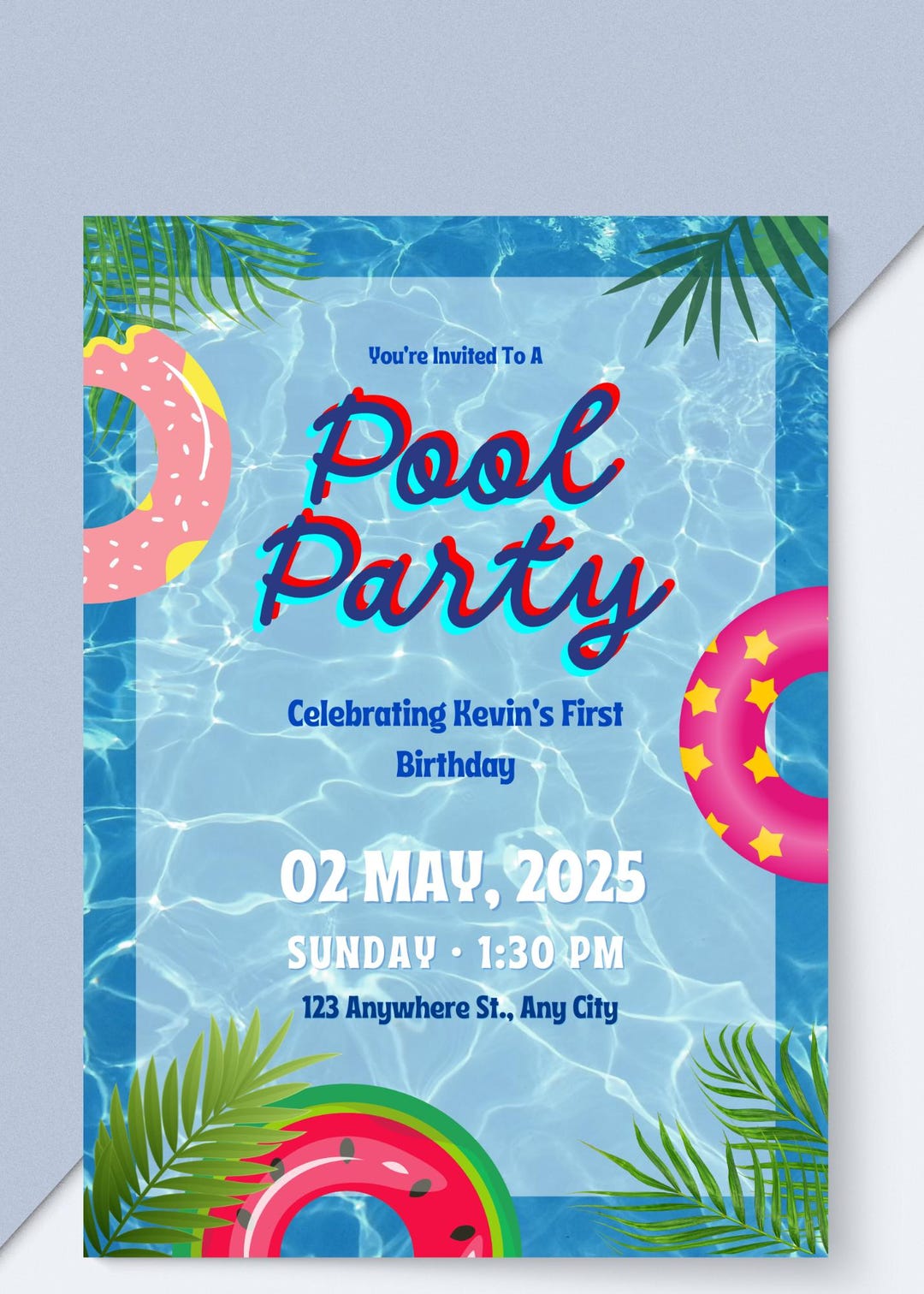 Pool Party Editable Invitation, Summer Birthday Party Evite, Text ...