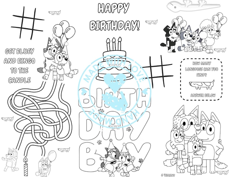Editable Bluey Birthday Boy Coloring Page/party Favors/kids Birthday ...