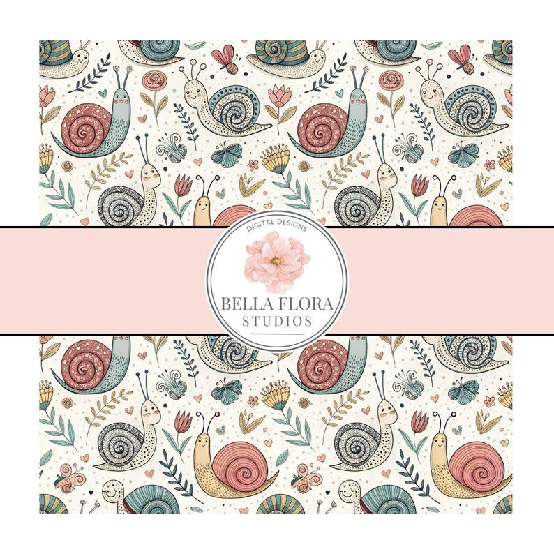 Cute Snail Pattern Digital Download, 12x12 Seamless Pattern, Kids Print ...