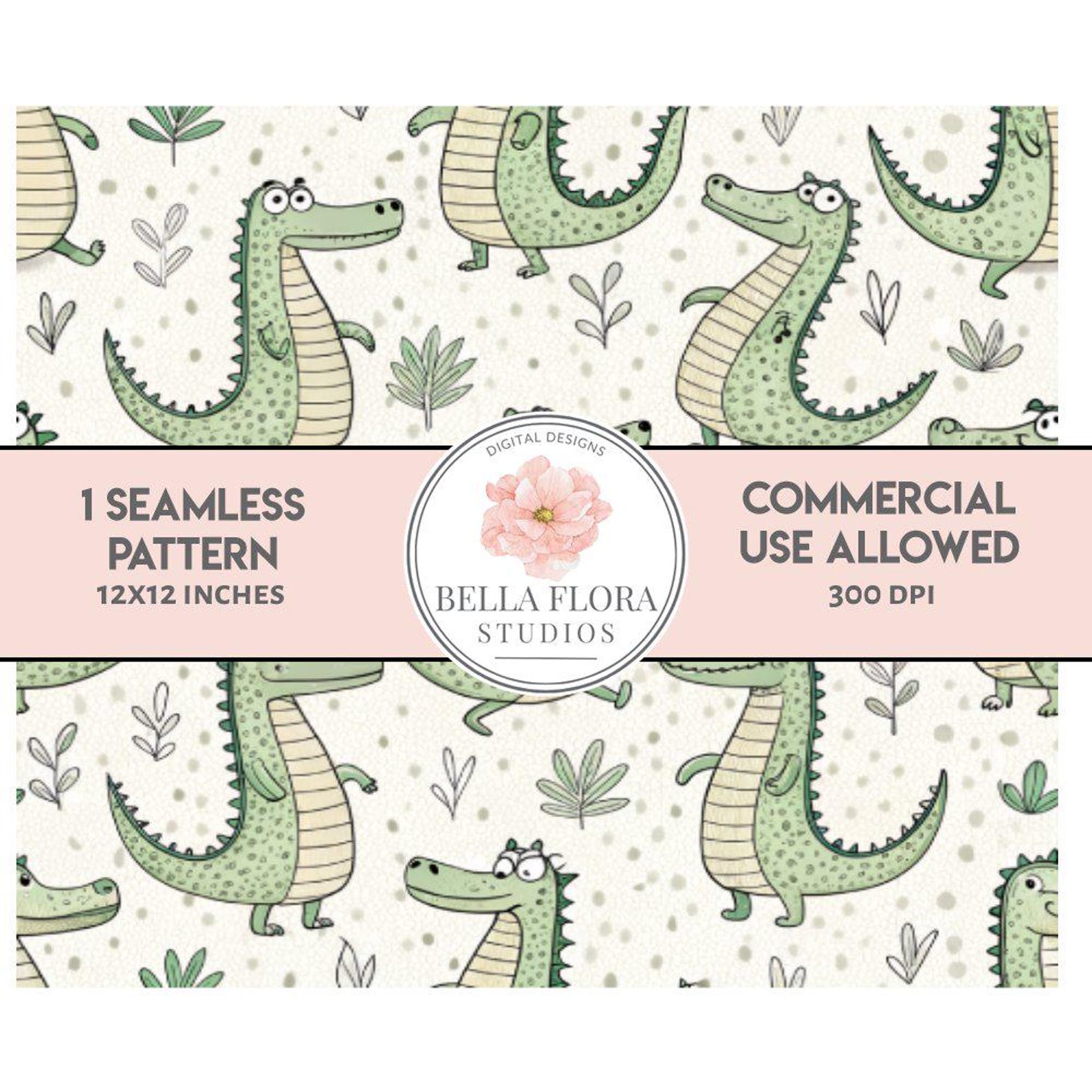 Cute Alligator Seamless Pattern, 12x12 Digital Download, Kids Fabric ...