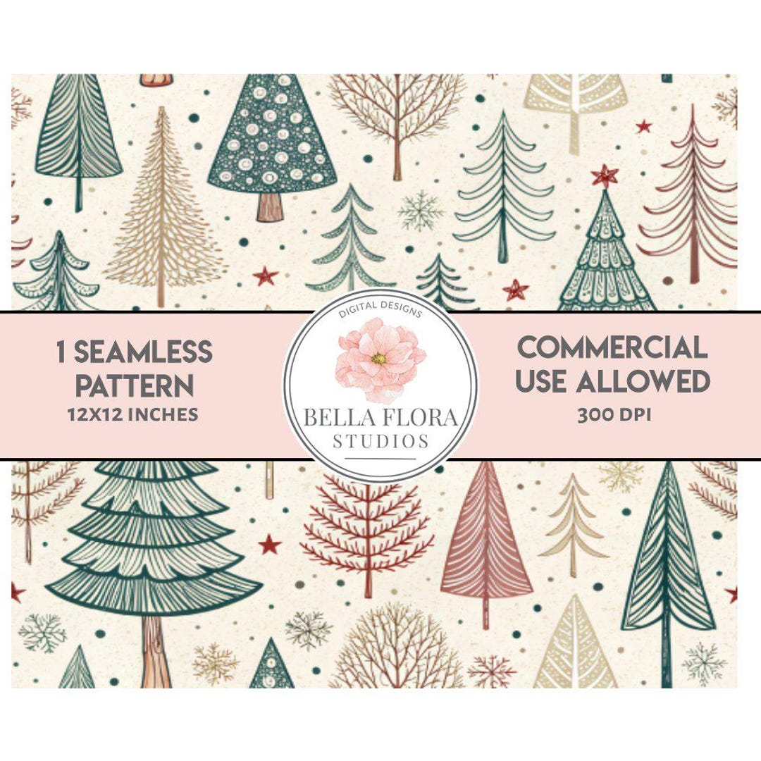 Christmas Tree Seamless Pattern, Holiday Digital Paper, Winter ...