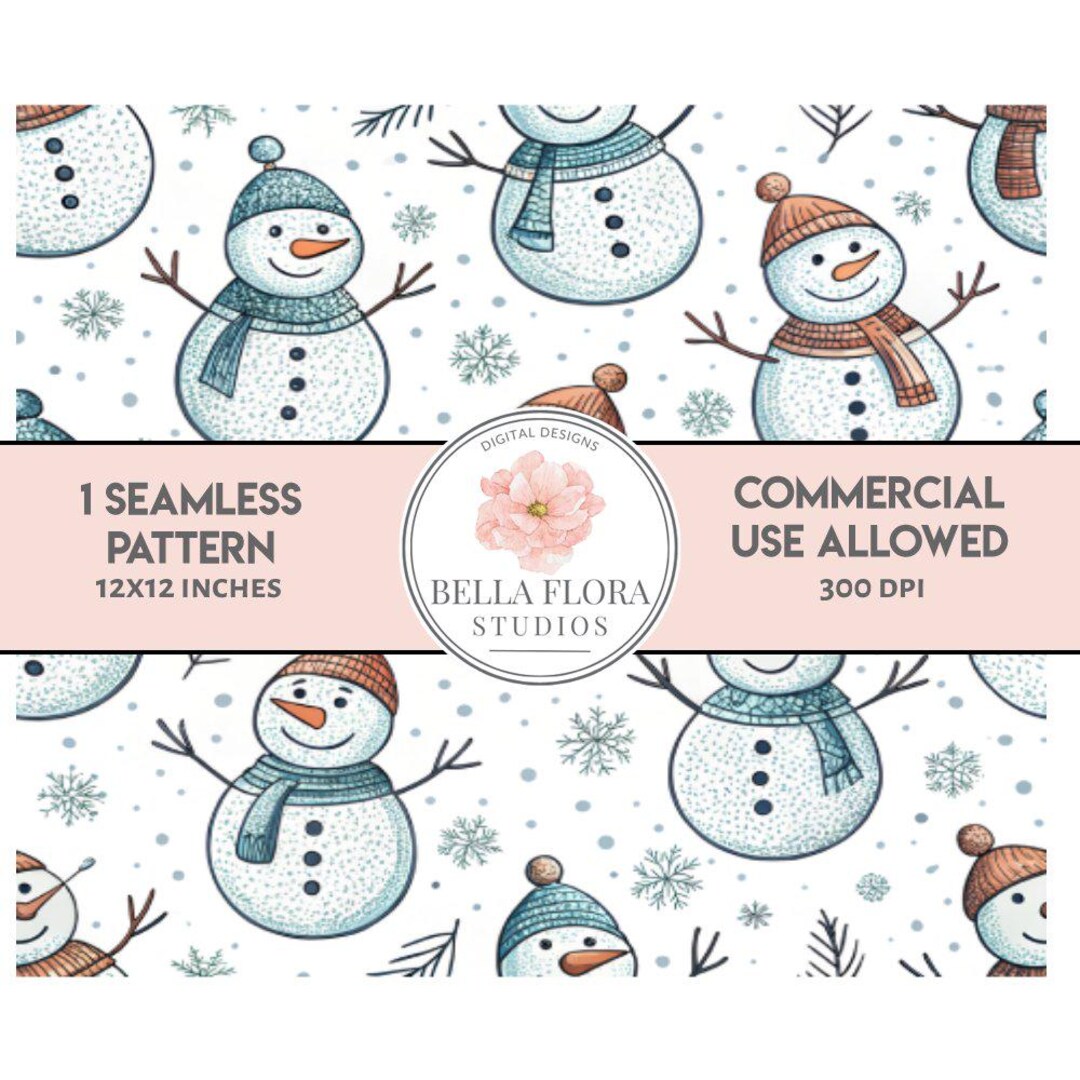 Snowman Seamless Pattern Digital, Winter Printable Paper, Holiday ...