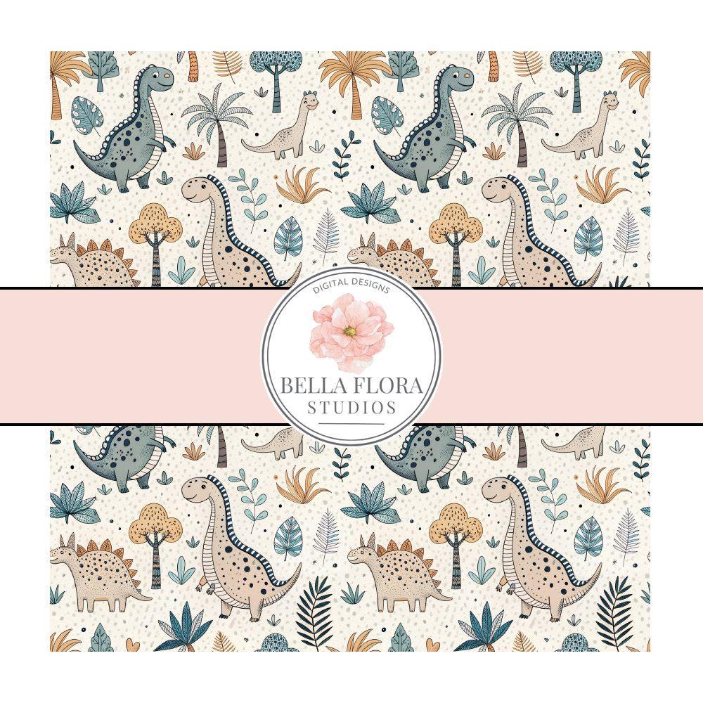 Dinosaur Seamless Pattern, 12x12 Digital Paper, Cute Dino Fabric Design ...