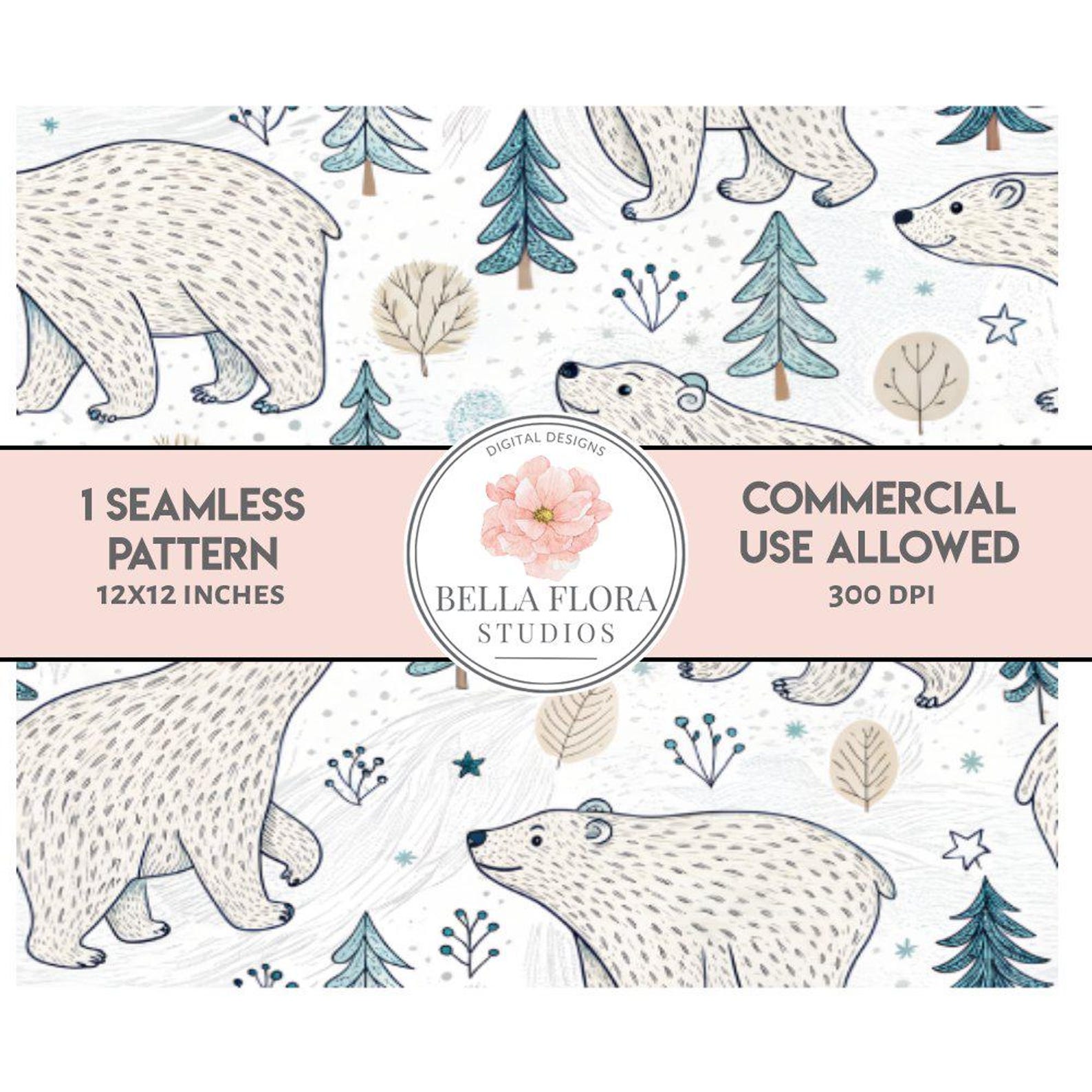 Polar Bear Seamless Pattern Digital, Winter Animals Texture, Cute Bear ...