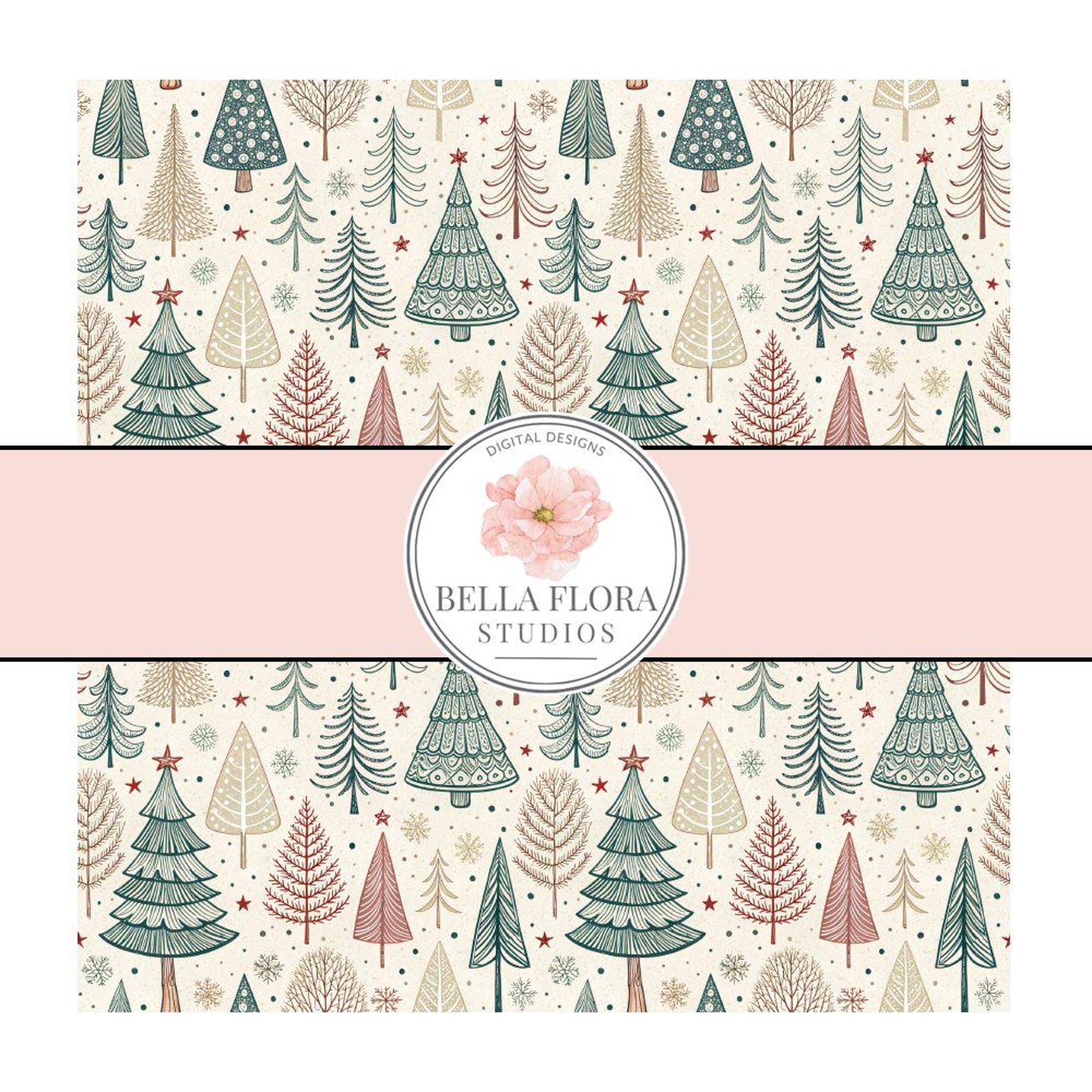 Christmas Tree Seamless Pattern, Holiday Digital Paper, Winter ...