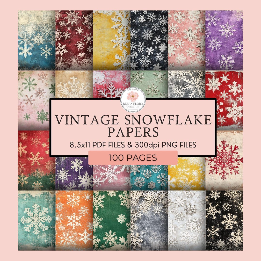 Snowflake Papers, 100 Pages, Snow Pattern Vintage Digital Paper ...