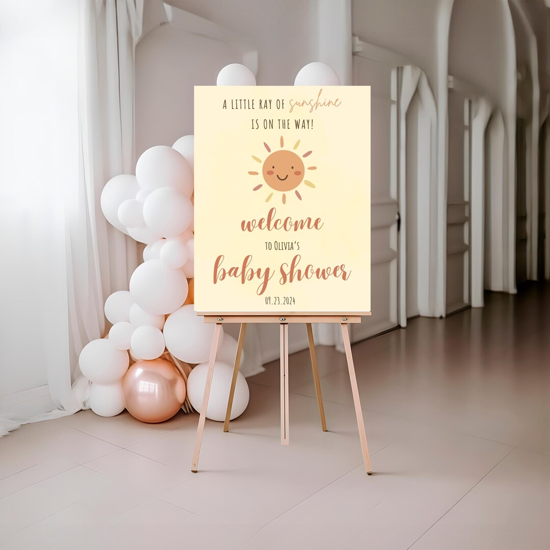 Ray of Sunshine Baby Shower Sign, Welcome Sign, Cute, Pastel, Editable ...