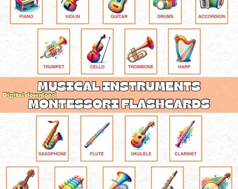 32 Printable Musical Instruments Flashcards, Montessori Cards , Flash ...