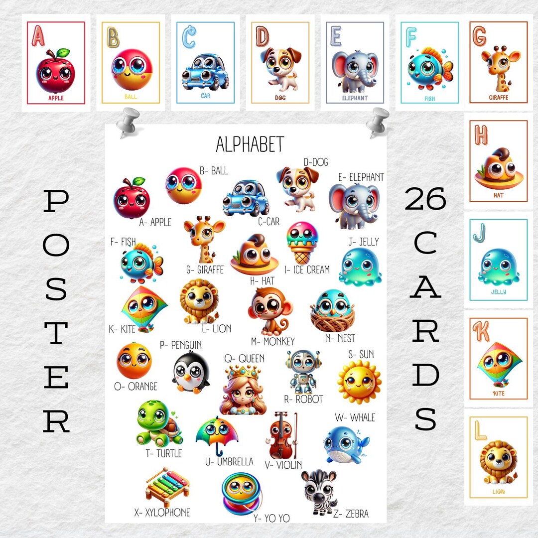 ABC. Set of Alphabet Poster and 26 Letters Cards for Nursery. Digital ...