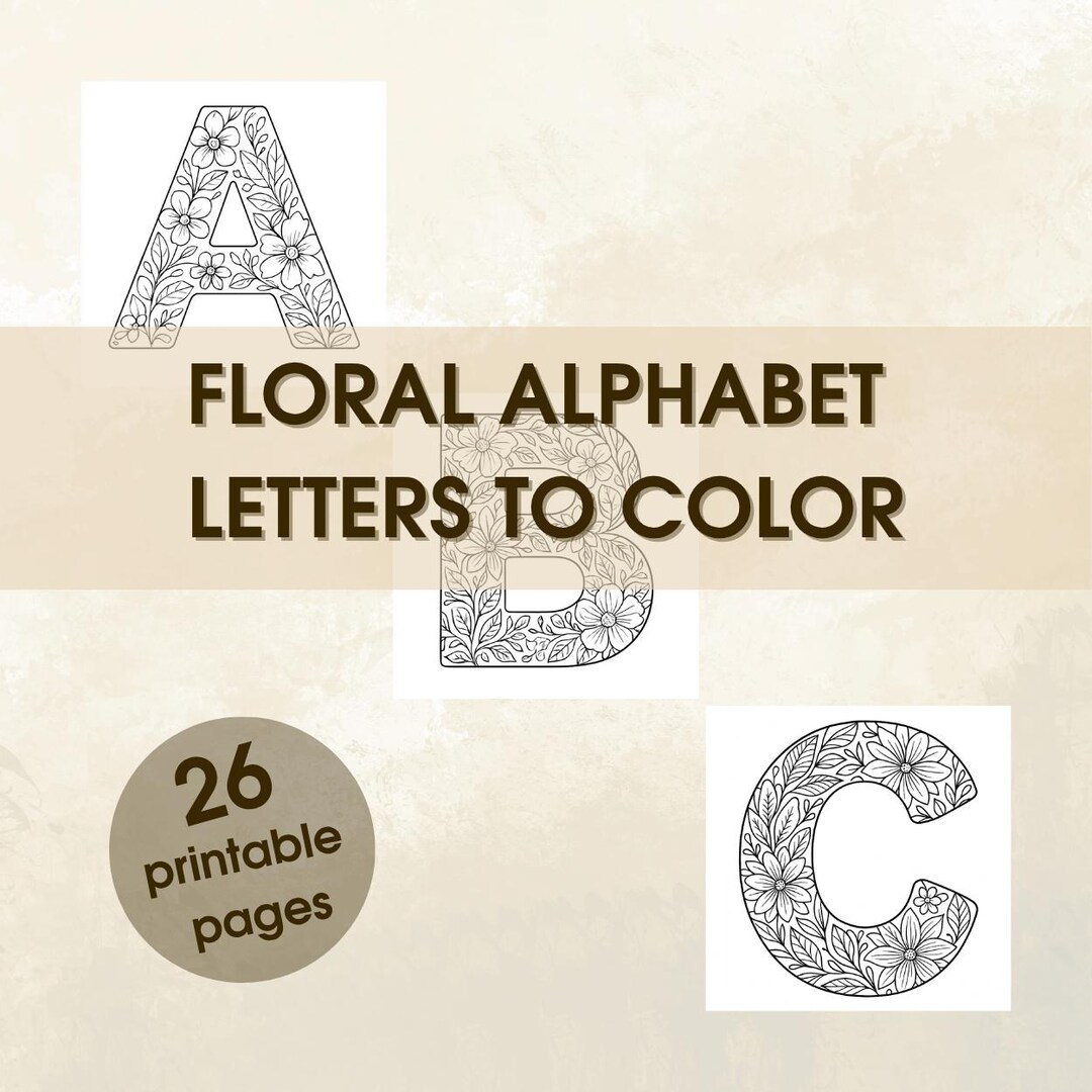 Floral Alphabet Coloring Pages: Intricate A-Z Letters (digital Download ...