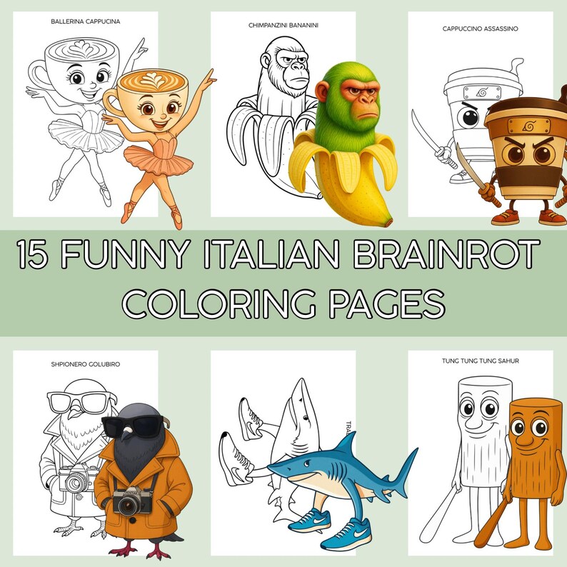 Italian Brainrot Coloring Book | Ballerina Cappucina & Cappuccino ...