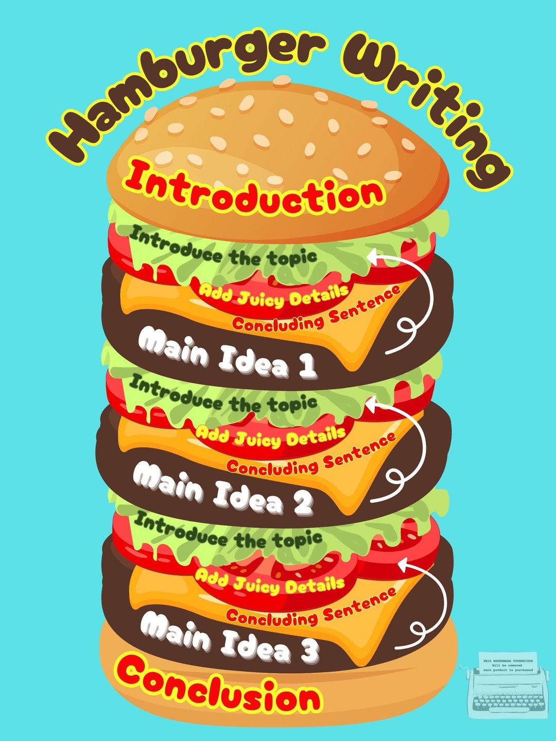 Instant Download Hamburger Writing Printable, Writing Folder Insert ...