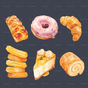 Delicious Pastry Desserts Watercolor Clipart Collection | Digital ...