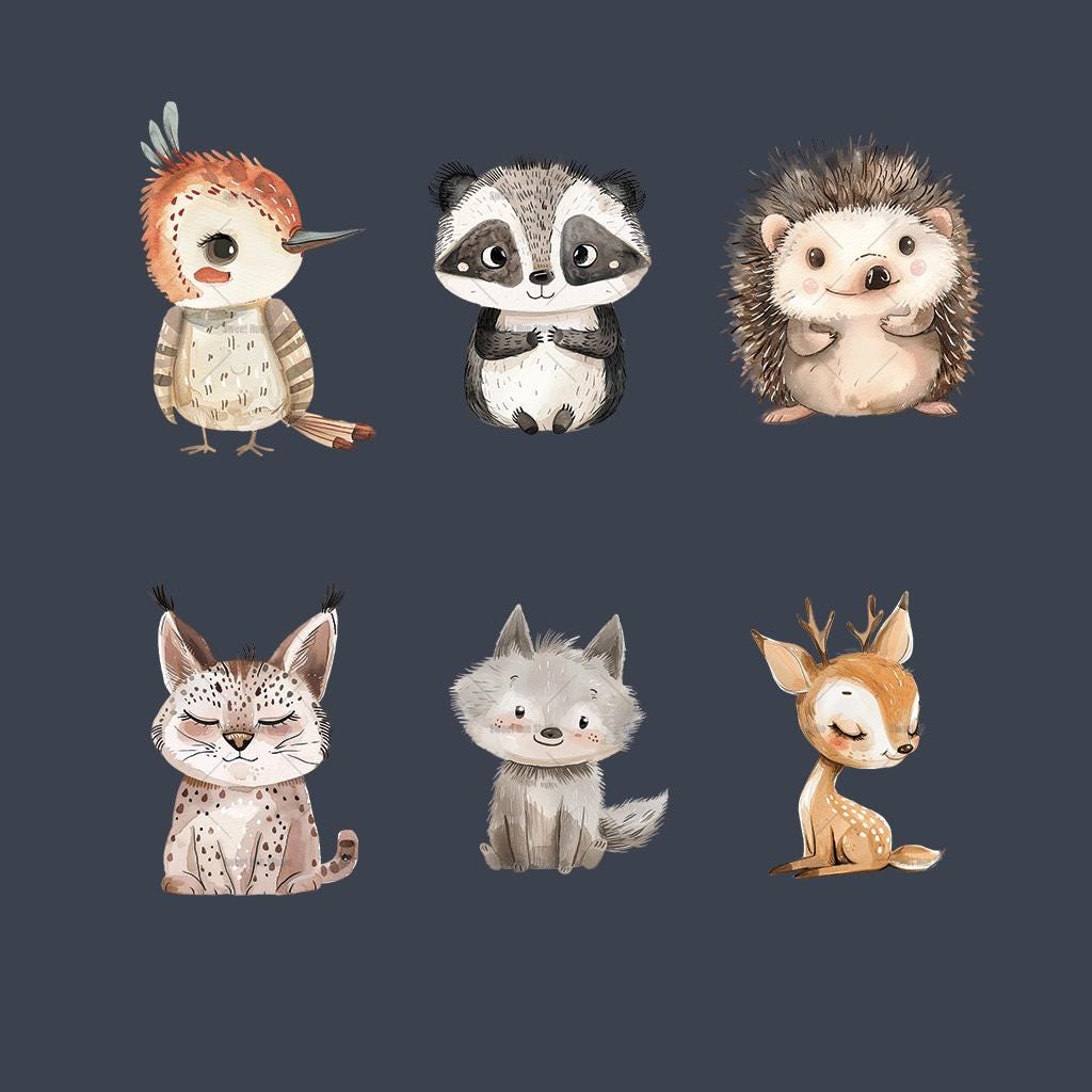 Woodland Animals Watercolor Clipart Collection Digital Download ...