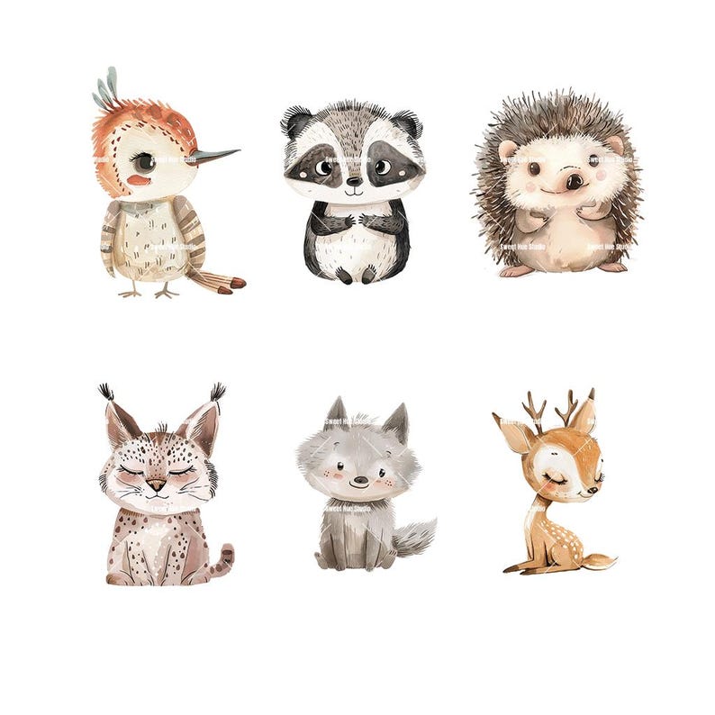 Woodland Animals Watercolor Clipart Collection Digital Download ...