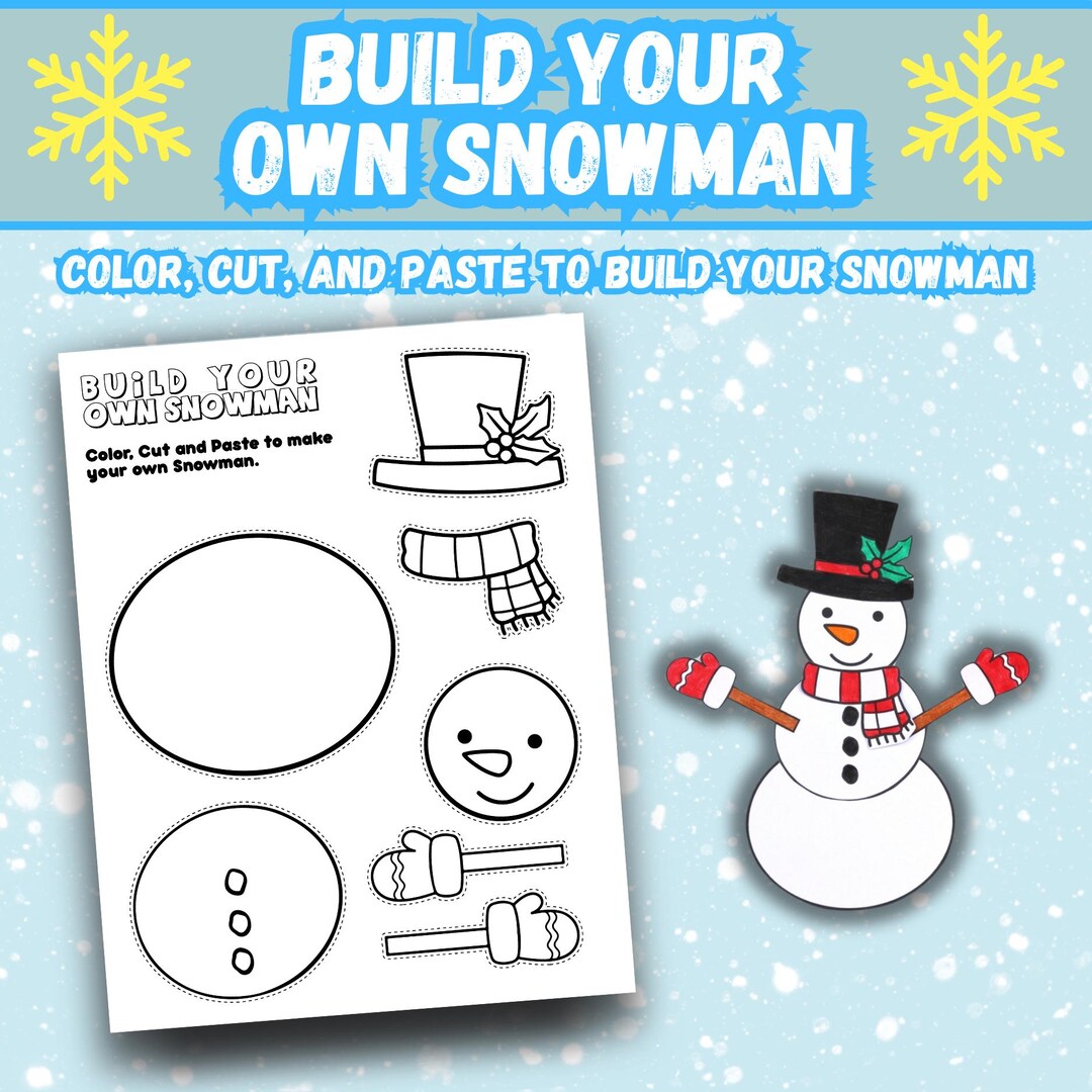 Snowman Craft Activity: Color, Cut & Paste - Printable PDF - Etsy