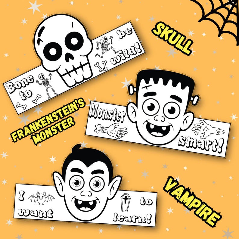 Halloween Character Crowns, Spooky Classroom Fun, Printable Costume for ...