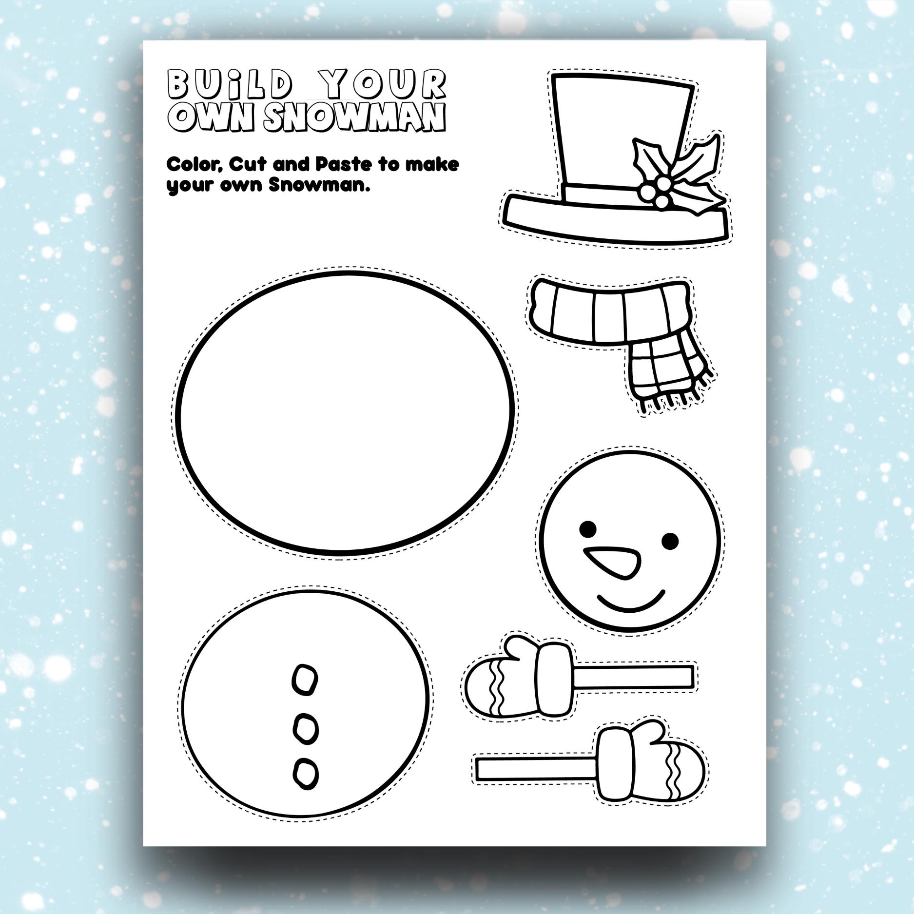 Snowman Craft Activity: Color, Cut & Paste - Printable PDF - Etsy