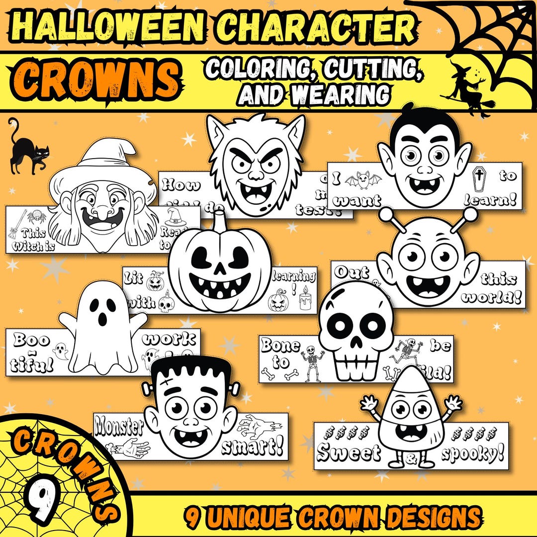 Halloween Character Crowns, Spooky Classroom Fun, Printable Costume for ...
