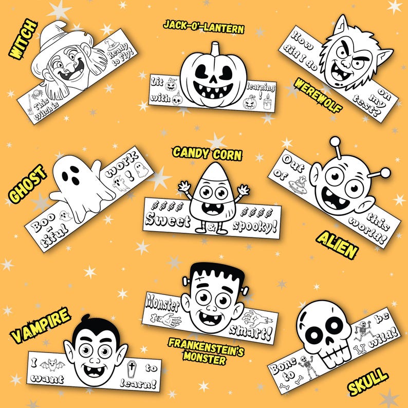 Halloween Character Crowns, Spooky Classroom Fun, Printable Costume for ...