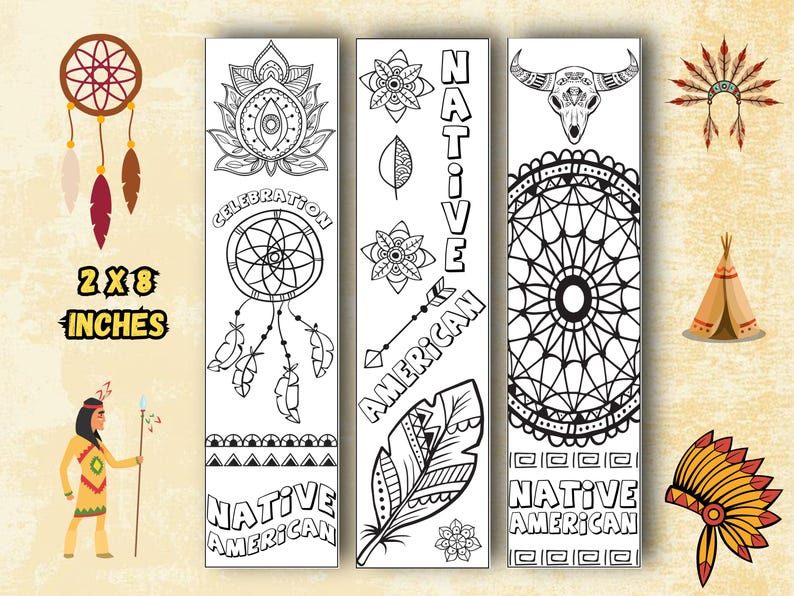 Native American Coloring Bookmarks: Heritage Month Activity (PDF) - Etsy