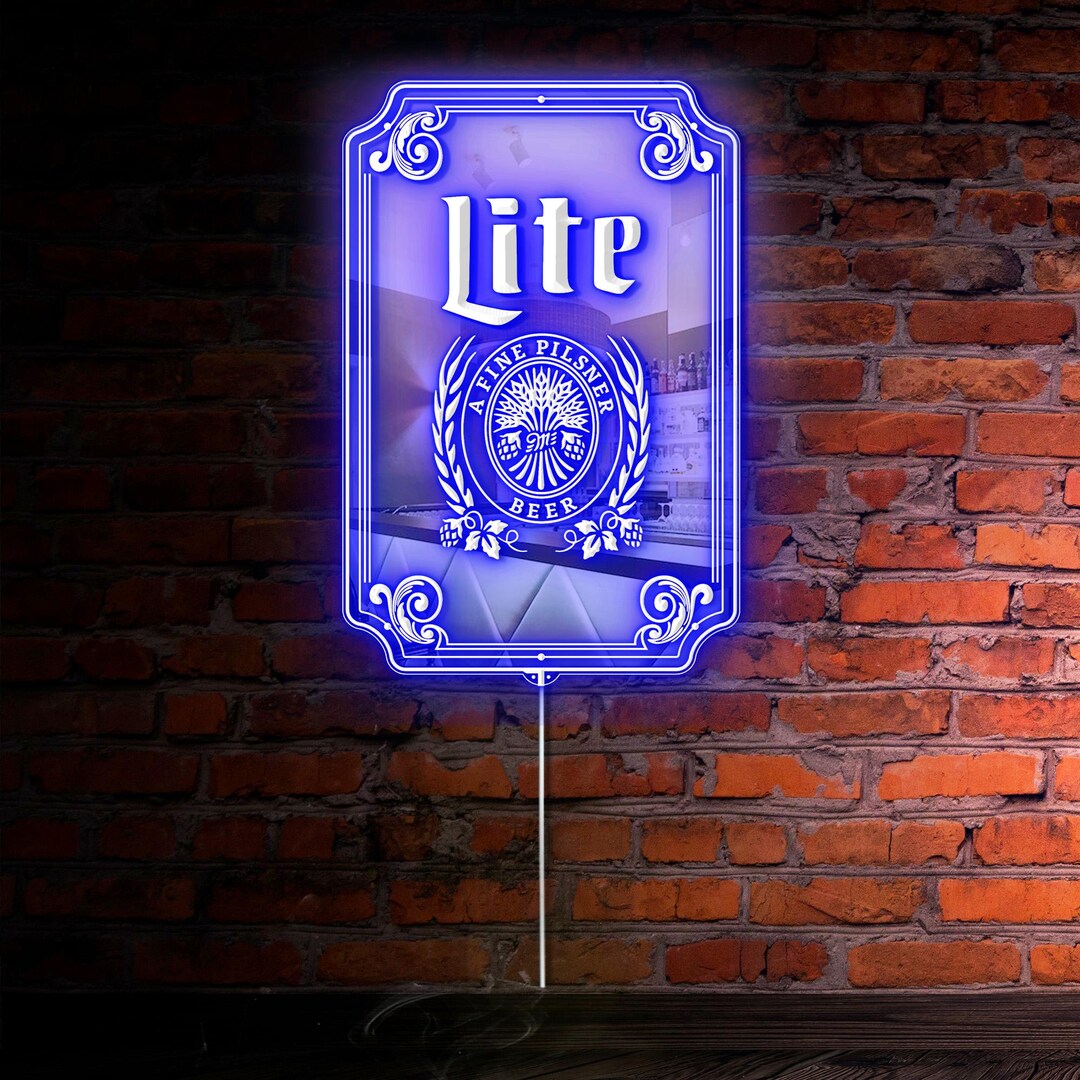 Miller Lite Bar Night Light Neon LED Mirror Sign, Custom Home Bar Pub ...