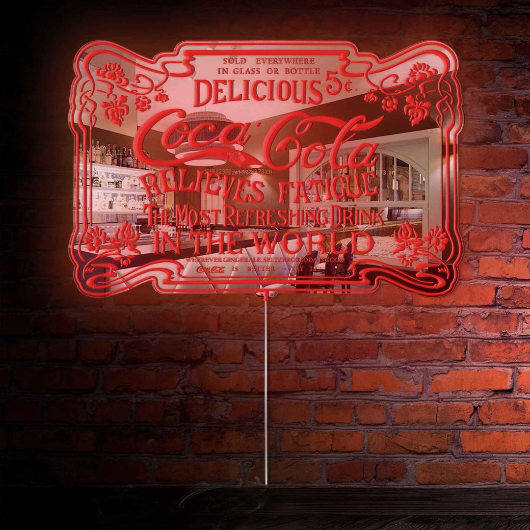 Coca Cola Bar Night Light Neon LED Mirror Sign, Custom Home Bar Pub ...