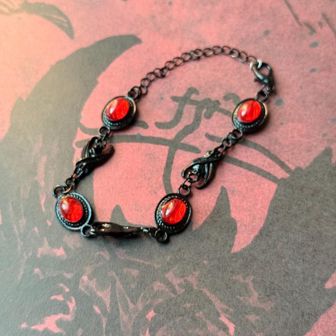 Gothic Red Stone Raven Claw Bracelet, Dark Fantasy & Occult Bracelet - Etsy