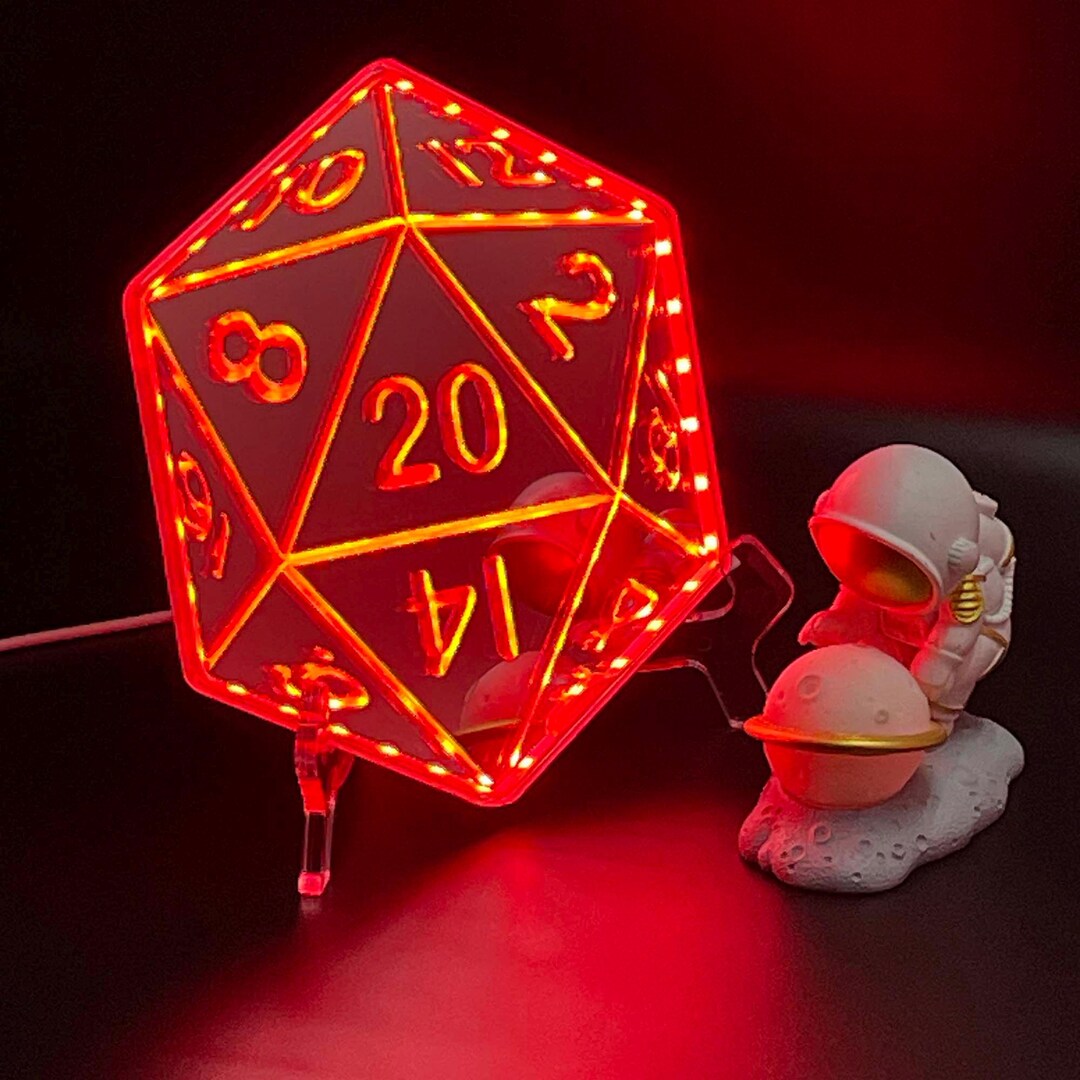 D20 Dice Dnd 3D Style Night Light Sign With Mirror Backing, Tabletop ...