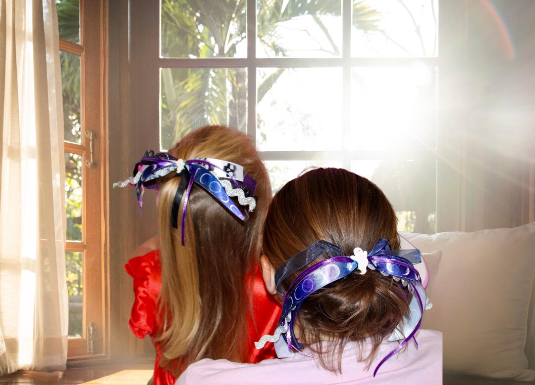 MOMMY & ME Set Halloween Hair Bow Ribbon Purple Silver Ghost for ...