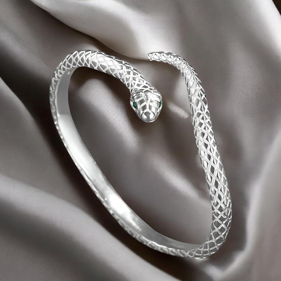 925 Sterling Silver Snake Bracelet - Serpent Cuff Bracelet for Women ...