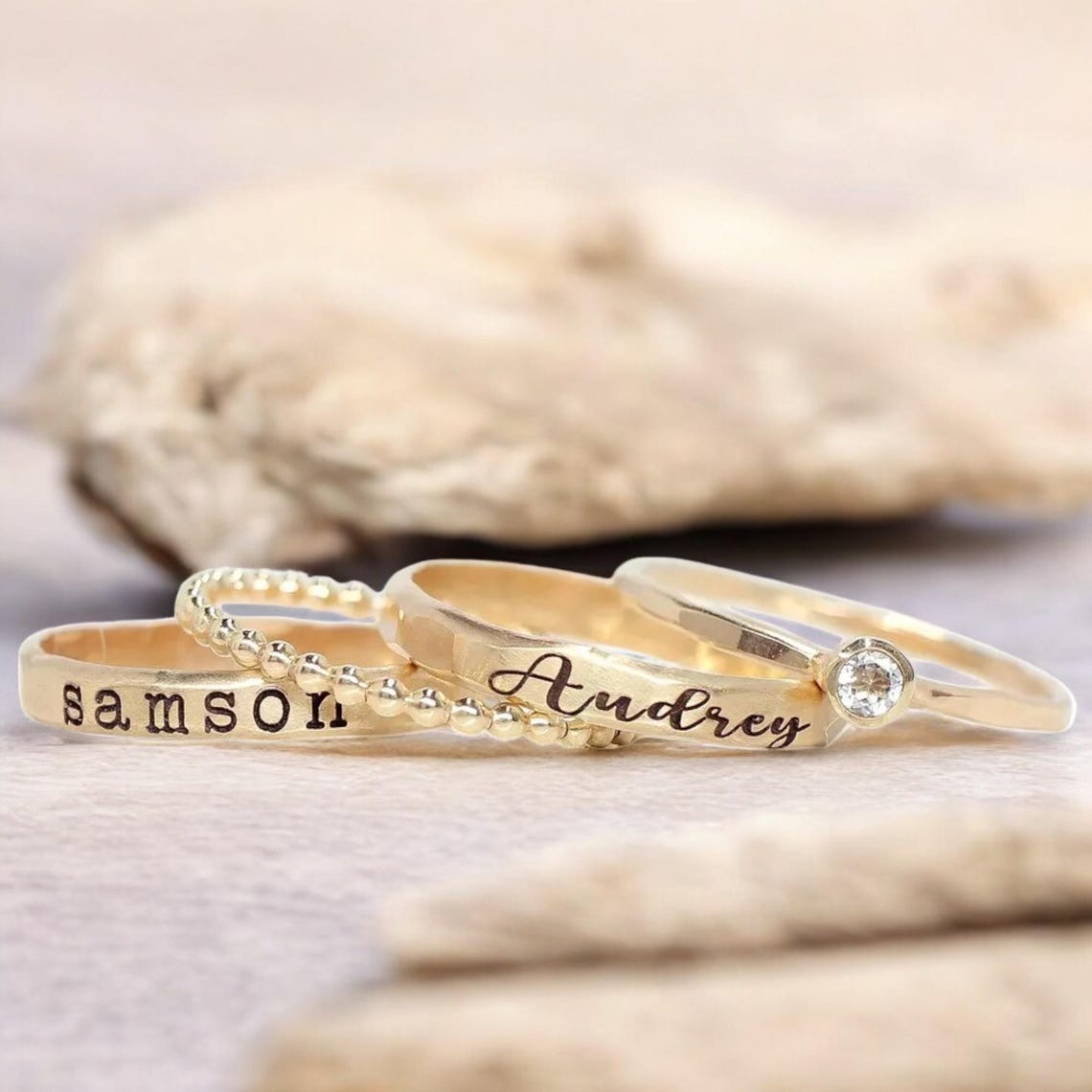 Personalized Name Ring Set | 14k Gold Filled Stacking Rings | Custom ...