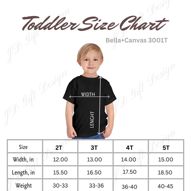 Bella+canvas 3001T Toddler Size Chart Digital Download | Printable Size ...