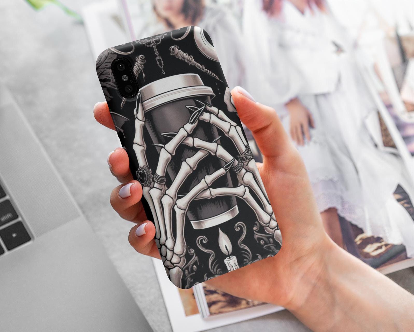 Skeleton Hands Coffee Phone Case ,halloween Gift, iPhone 15-12 Pro ...