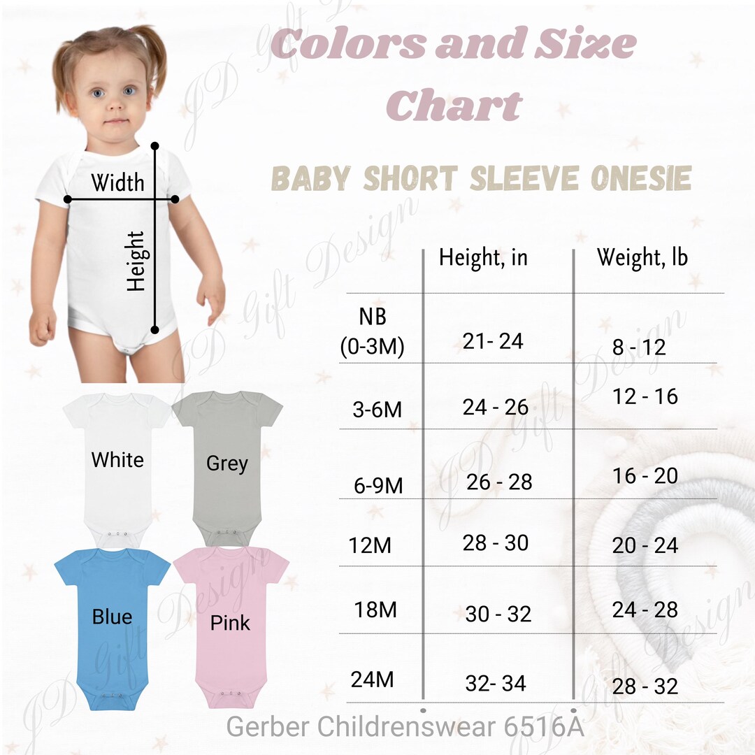Gerber Onesie Size Chart: Colors & Sizes (digital Download) - Etsy