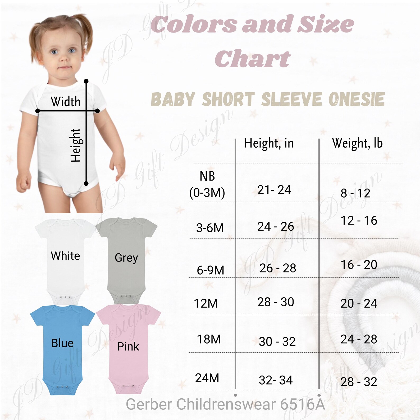 Gerber Onesie Size Chart: Colors & Sizes (digital Download) - Etsy