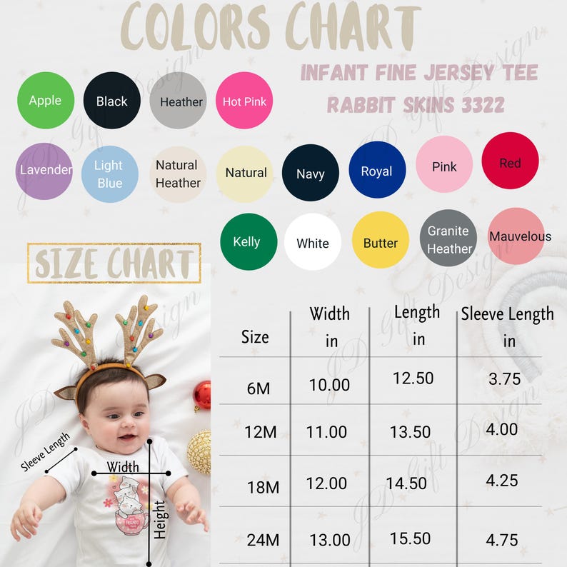 Infant Tee Size Chart & Color Chart: Rabbit Skins 3322 (digital ...