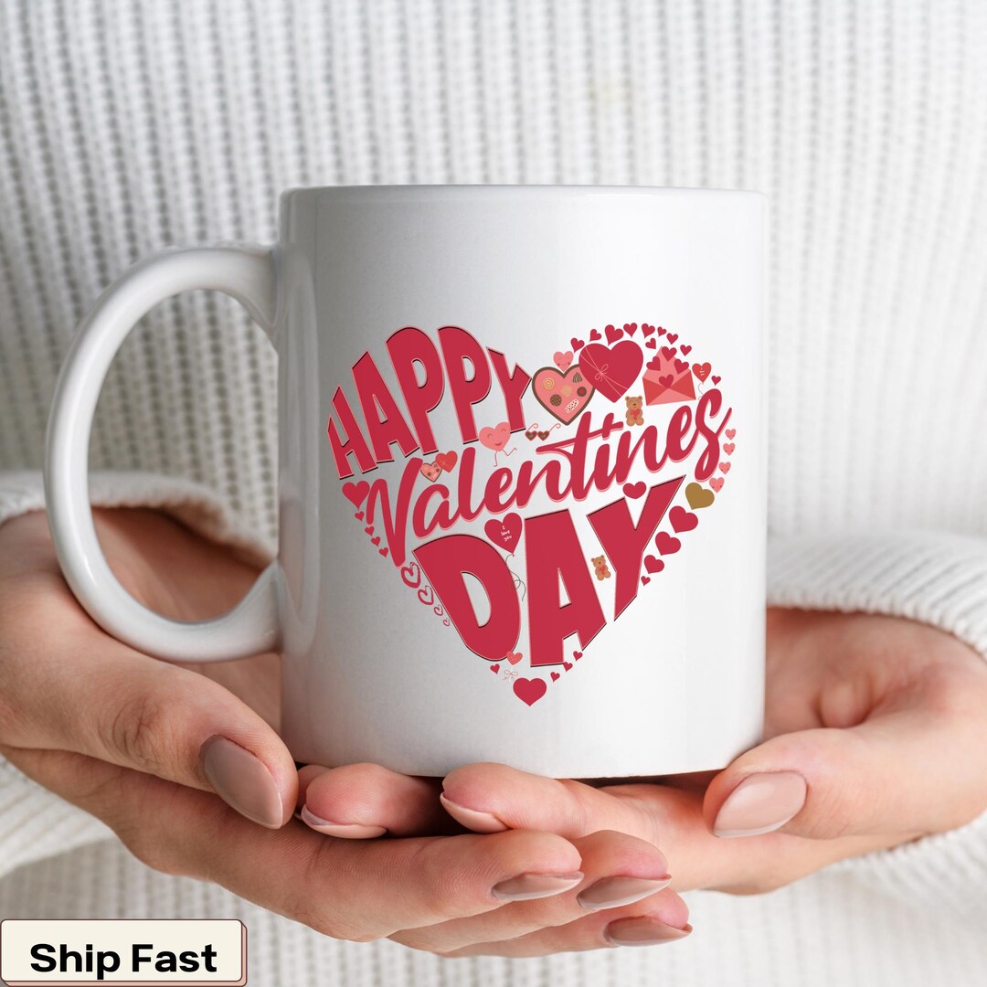 Valentine's Day Coffee Mug, Romantic Heart Design, Ceramic Tea Cup - Etsy